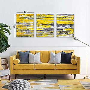 Kaupuar Canvas Wall Art Abstract,Yellow Wall Art Paintings for Bedroom Living Room Office Home Decoration Modern Canvas Artwork Wall Decor Ready to Hang 12''x16'', 3 Pieces