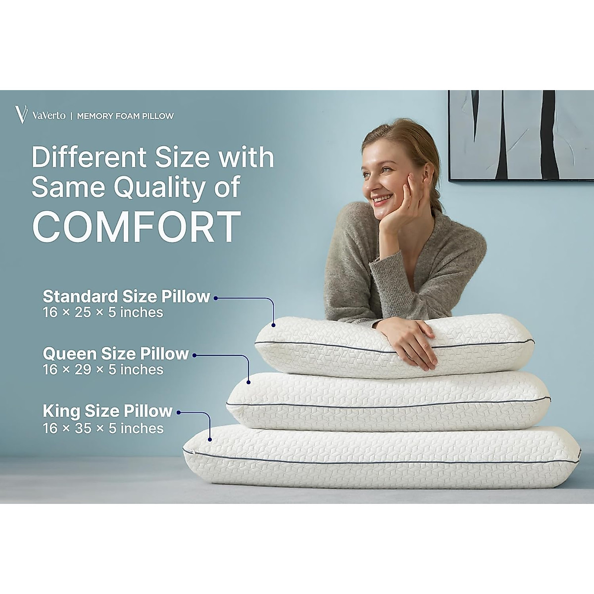 Vaverto Gel Memory Foam Pillow - Queen Size - Ventilated, Premium Bed Pillow with Washable and Bamboo Pillow Cover, Cooling, Orthopedic Sleeping, Side and Back Sleepers - College Dorm Room Essentials