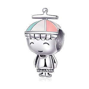 Lucky Girl/Boy Charm 925 Sterling Silver Family Charm Grandma Grandapa Little Girl/Boy Bead fit Woman Bracelets (Propeller Hat Boy)