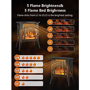 Electric Fireplace Stove, 1500W, Fast Heating, X Infrared Fireplace Heater with Remote Control, 8H Timer, Freestanding Stove with Adjustable 3D Flame Overheat Protection, Indoor Fireplace