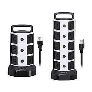 Power Strip Tower Surge Protector 1050J, JACKYLED 20 AC Outlets 6 USB Ports, 3000W 13A Desktop Electrical Charging Station, 6.5ft Heavy Duty Extension Cord, for Home, Office, Garage, White Black