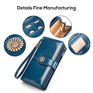 INSIFEEL Small Wallet for Women Leather Bifold Compact RFID Blocking Ladies Purse big (Navy)