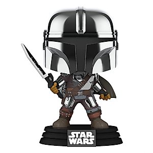 POP Funko Star Wars Mandalorian with Darksaber (Chrome & Glow in The Dark), Exclusive