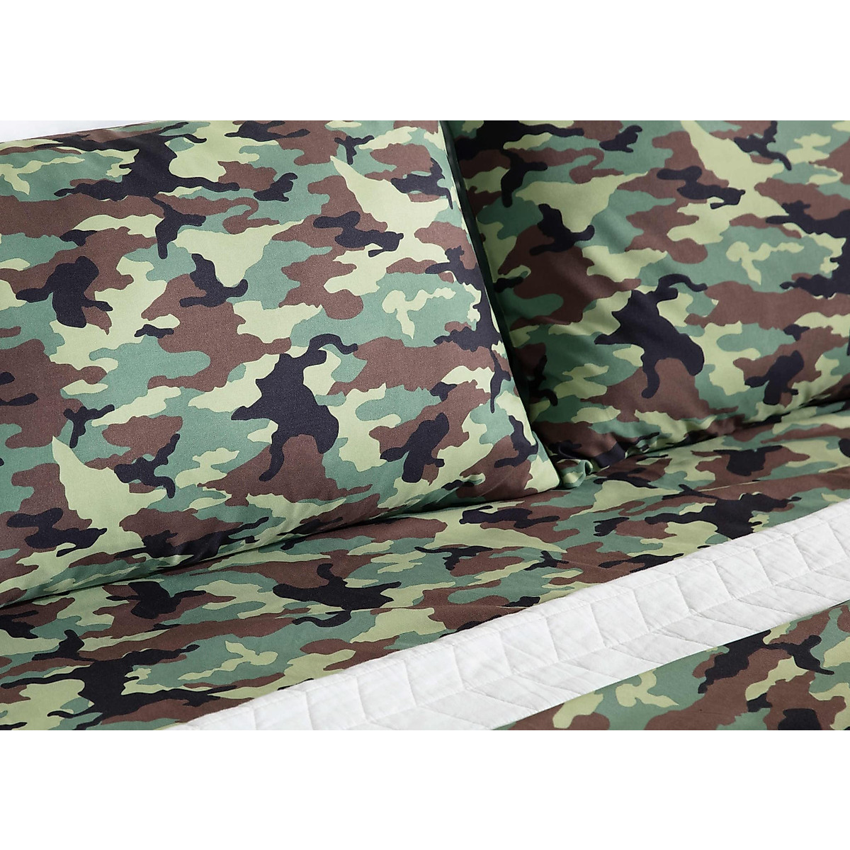 Chezmoi Collection Military Camo 4-Piece Sheet Set - Camouflage Army Green Printed Microfiber Soft Breathable Deep Pocket Sheets and Pillowcases Set, Full Size