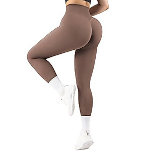 MOSHENGQI Seamless Workout Leggings for Women Butt Lifting High Waisted Tummy Control Yoga Pants(M,00-Coffee)