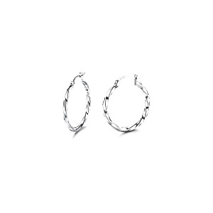 Sllaiss 925 Sterling Silver Twisted Hoop Earrings for Women White Gold Plated Small Hoop Earrings Lightweight Huggie Hinged Hoop Earring 12MM-60MM (16MM)