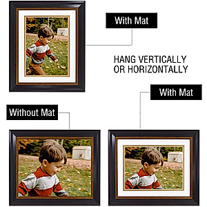 Golden State Art , 8x10 Black Gold & Burgundy Color Frame - White/Gold Double Mat for 6x8 Photos - Easel Stand - Wall Display or Table Top - Real Glass