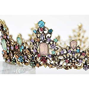 SWEETV Jeweled Baroque Queen Crown - Rhinestone Wedding Crowns and Tiaras for Women, Costume Party Hair Accessories with Gemstones,Victoria