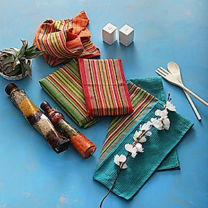 DG Collections Salsa Stripe Kitchen Dish Towels, 100% Cotton, Highly Absorbent, Multi Purpose Waffle Tea Towels for Cooking,Drying&Cleaning (16x28 Inches) - Pack of 12 for Christmas and Thanks Giving