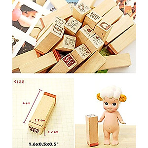 Diary Stamp Set,Wooden Rubber Signet for Children DIY Scrapbooking Planner Card Making(25pcs,Love Heart)