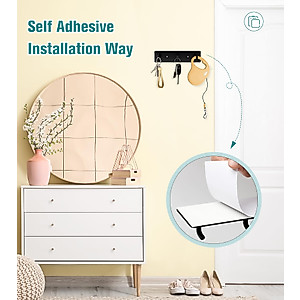 RELBRO Key Holder Wall Mount, Black Metal Key Hanger Self Adhesive Key Rail with 3 Key Hooks Key Rack Organizer 2 Options Installation for Entryway Hallway Kitchen RV Camper