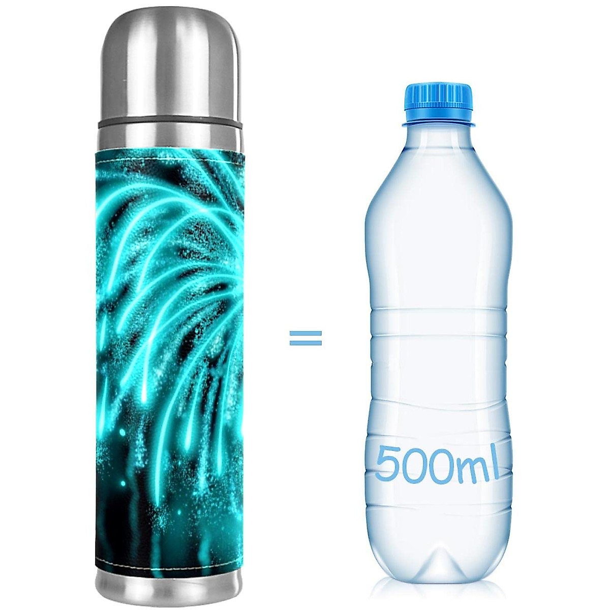 Stainless Steel Leather Vacuum Insulated Mug Fireworks Thermos Water Bottle for Hot and Cold Drinks Kids Adults 16 Oz