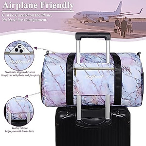 Pritent Gym Bag for Women with Shoe Compartment, Sport Gym Tote Bags Waterproof Travel Duffle Carry on Weekender Overnight Bag for Hospital Yoga Beach Maternity Mommy 20inch Pink Marble