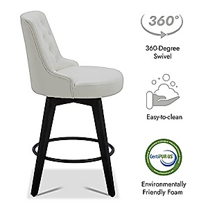 Watson & Whitely Modern Swivel Bar Stools, Faux Leather Upholstered Counter Height Bar Stool with Back, Solid Wood Legs, 26" H Seat, Set of 2, White