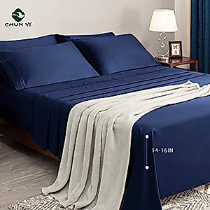 CHUN YI Luxury Cotton Bed Sheet Set, 4 Piece California King Bedding Sets-Tencel Fitted, Flat Sheet & Pillowcases, Deep Pocket to Easily Cover Mattress(Navy Blue)