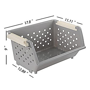 Joyeen 3-pack Stackable Organizer Basket Bins, Plastic Stacking Storage Basket