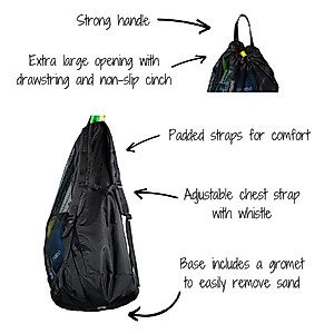Skip Work Extra Large Mesh Beach Bag with Drawstring Accessory Bag – Multipurpose Beach Tote Bag with Zipper and Pockets for Keeping All Essentials Handy – Black