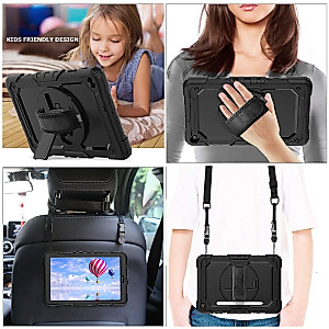 Samsung Galaxy Tab A 10.1 Case 2019 | Herize SM-T510/T515 Shockproof Rugged Protective Case Cover with Built-in Screen Protector, 360 Stand,Hand Strap& Shoulder Strap for Galaxy Tab A 10.1 Inch-Black