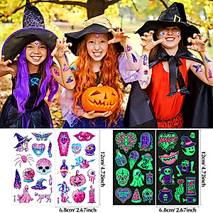 Sixberry Glitter Halloween Temporary Tattoos for Girls, 20 Sheets Glow in the Dark Tattoo Stickers for Kids Women Men Halloween Cosplay Costume Accessories Party Favor Decorations Supplies
