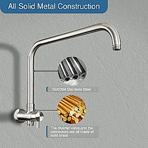 HOMVIVA® All Solid Metal 3-Way Shower Arm Diverter Valve with 16 Inch Shower Head Extension Arm And High Rise Extender for Handheld and Fixed Shower Head, G1/2 Universal with Flange,Brushed Nickel