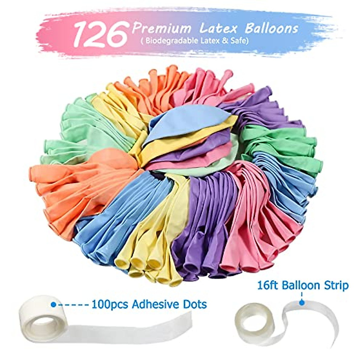 Pastel Balloon Garland Kit, JOGAMS 126 Pack Rainbow Balloon Arch, 5/12/18 Inch Assorted Color Balloons Set for Birthday Party Wedding Anniversary Baby Shower Pastel Party Decorations