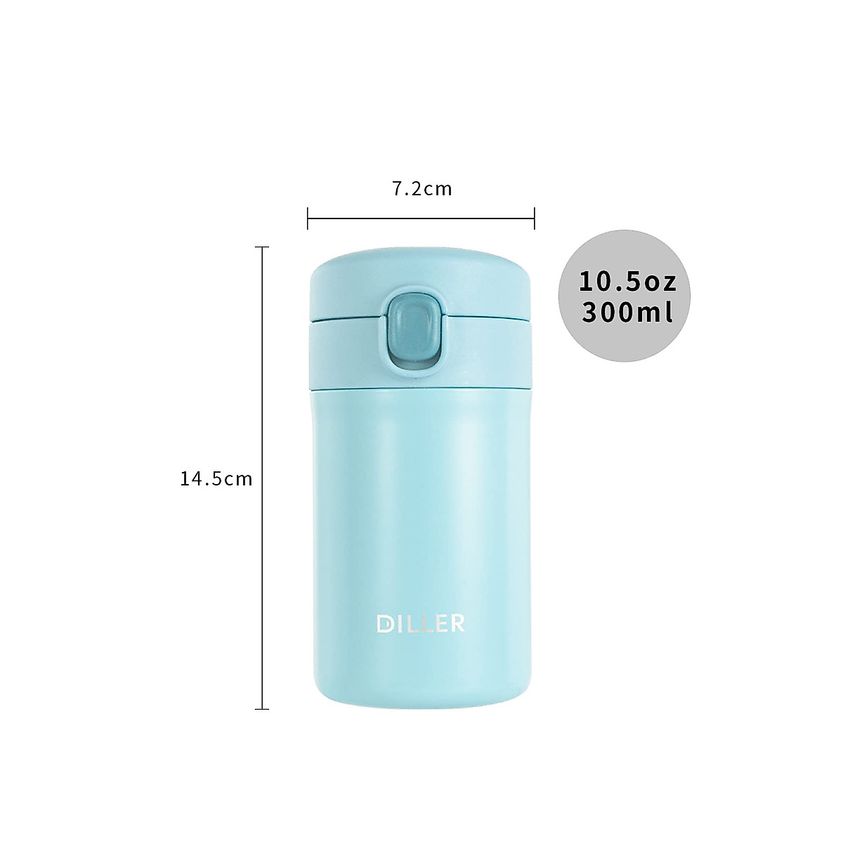 Diller Travel Coffee Mug, Mini Insulated Water Bottle 14 oz or 10 oz with Spout Lid, Leak Proof Coffee Tumbler for Kids and Women Keep 12H Piping Hot and 24H Cold (10 oz, Blue)