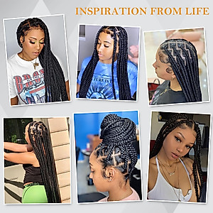 Alebery 42 inch HD Full Lace Front Knotless Box Braided Wigs for Black Women Full Lace Frontal Box Braids Wigs with Baby Hair Lightweight Synthetic Black Cornrow Fully Handmade Braided Wig