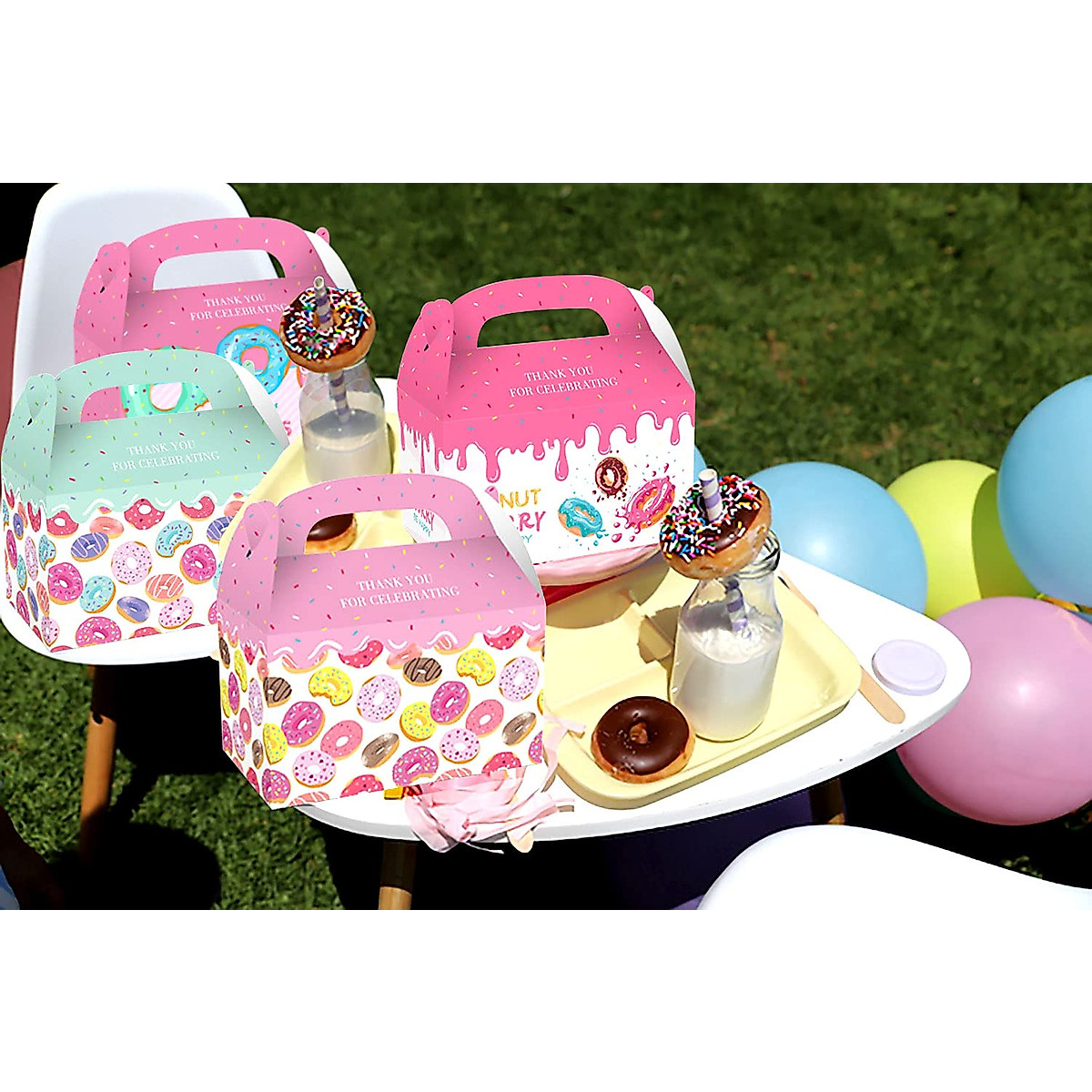 12 PCS Donut Party Bags Donut Party Boxes For Kids Birthday Donut Party Favor Box Donut Goodie Bags Sweet Doughnut Favor Donut Party Supplies