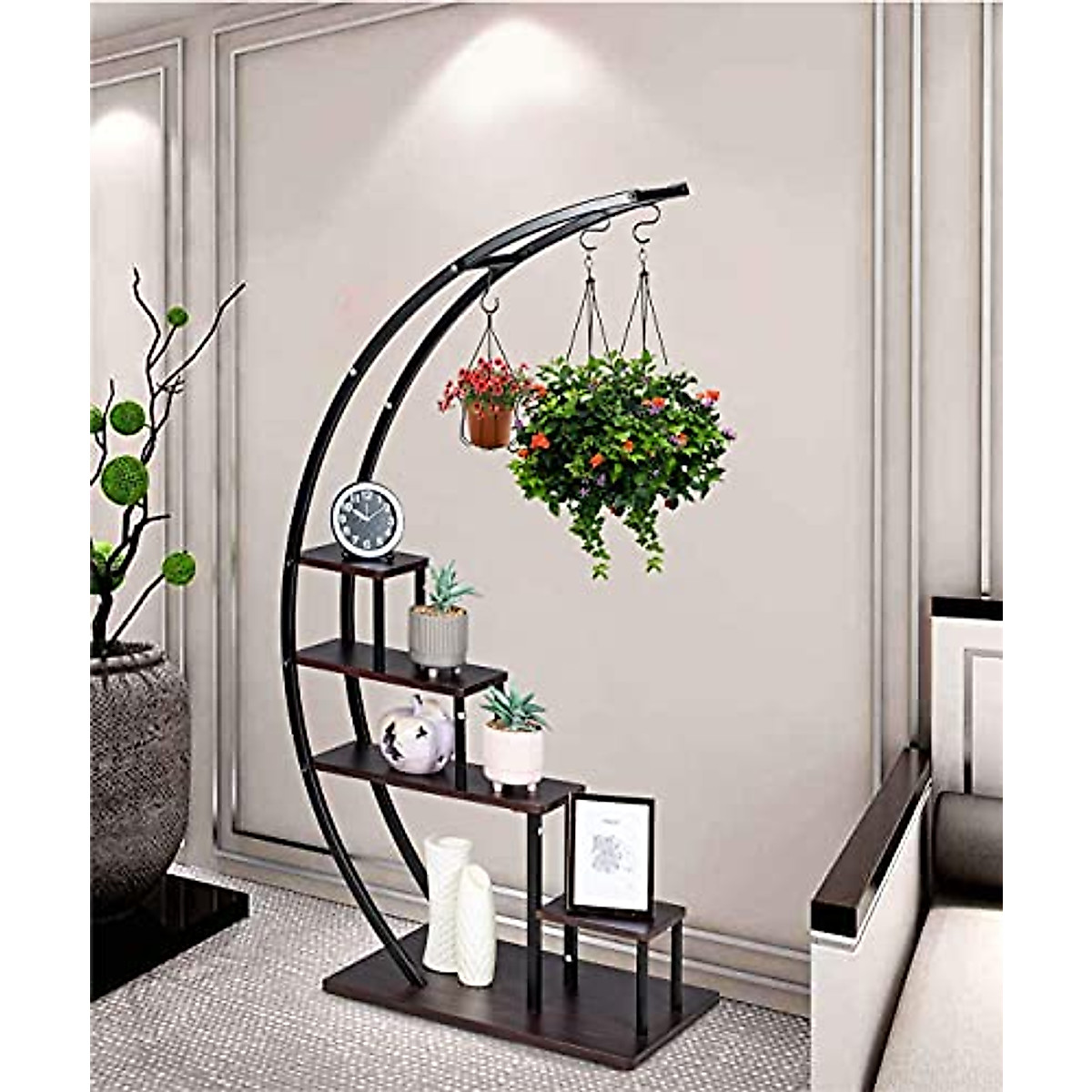 GDLF5 Tier Metal Plant Stand Creative Half Moon Shape Ladder Flower Pot Stand Rack for Home Patio Lawn Garden Balcony Holder Black (1 Pack)