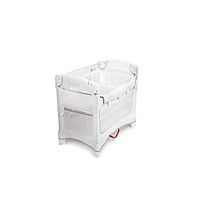 Arm’s Reach Mini Ezee 2 in 1 Co-Sleeper Bedside Bassinet Featuring Breathable Mesh Side Panels with 2 Wheels for Portability, Side Pockets, and Bottom Storage, White