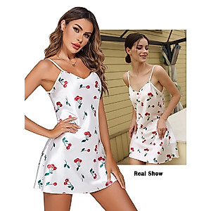 Avidlove Sexy Lingerie for Women Nightgown Satin Sleepwear Nightwear Full Slip Dress Short Lingerie Dress Underwear Cherry