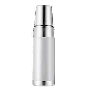 Murmioo travel vacuum flask，stainless steel insulated bottle, built-in cap cup, cold for 24 hours, heat for 12 hours, BPA Free leak proof, sweat free 17oz/500ml Gray