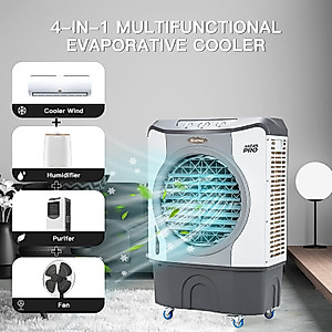 COSTWAY Evaporative Air Cooler, 3450 CFM Swamp Cooler with 100°Oscillation, 210W Cooling Fan, 3 Speeds & 3 Modes Cools up to 1800 Sq. ft, AC Unit with 4 Universal Casters for Indoor & Outdoor
