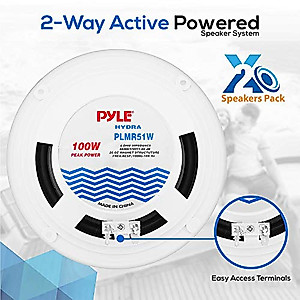 Pyle Bluetooth Marine Receiver Stereo & Speaker Kit - 300W Single DIN Boat Marine Head Unit, Mic, Hands-Free Calling, AUX, MP3/USB/SD, AM/FM Radio, Remote Control - PLMRKT49WT (White)