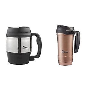 Bubba Classic Insulated Desk Mug, 52 oz, Black & bubba Hero Dual-Wall Vacuum-Insulated Stainless Steel Travel Mug, 18 oz, Rose Gold