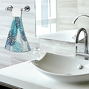 Spring Geometric Flowers Kitchen Hanging Towel 12 x 17 Inch Dahlia Pinnata Teal Floral Hand Tie Towels Set 2 Pcs Tea Bar Dish Cloths Dry Towel Soft Absorbent Durable for Bathroom Laundry Room De