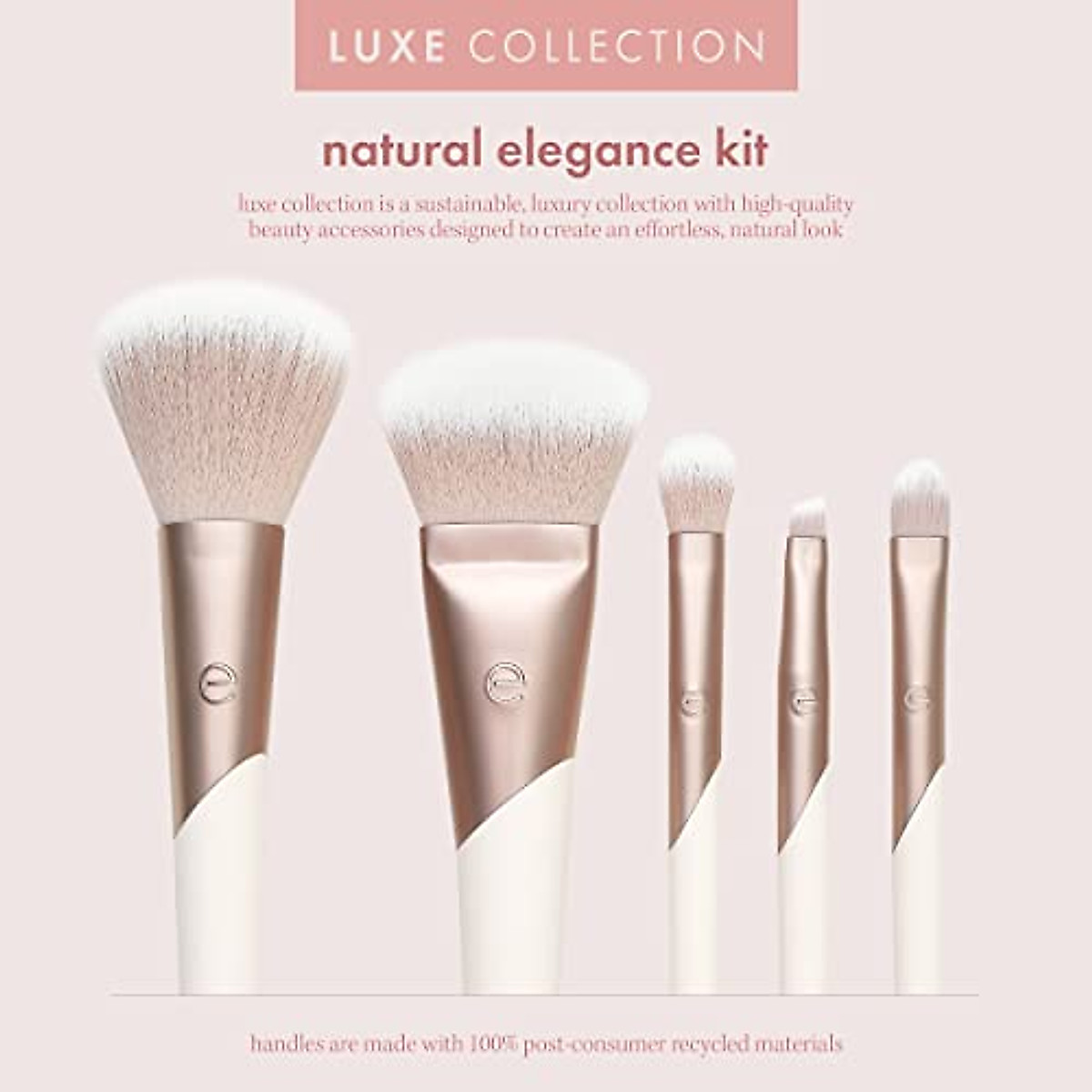 EcoTools Luxe Natural Elegance Professional Face Makeup & Foundation Brush Set, Premium Brush Kit For Face, Cheek, & Eye Makeup, Synthetic Makeup Brushes, Vegan & Cruelty-Free, 5 Piece Set