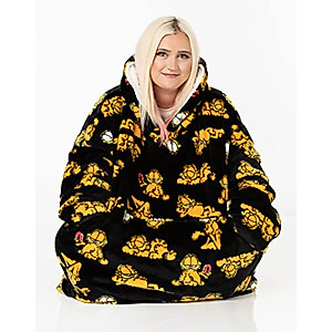 Garfield Oversized Blanket Hoodie Adults Mens Womens Wearable Fleece One Size Black