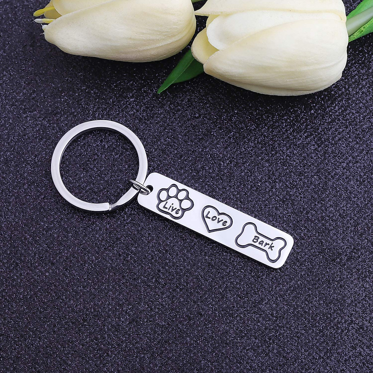 bobauna Live Bones Love Heart Bark Animal Dog Paws Keychain Dog Lover Rescue Jewelry Dog Owner Gift (live love bark keychain)