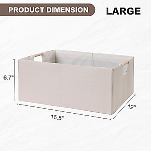 ANMINY 2PCS Storage Baskets for Organizing Collapsible Fabric Storage Bins Boxes with Wood Handles Closet Shelves Cube Organizer Bins Clothes Laundry Storage Container - Large, Beige