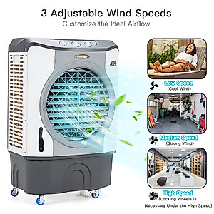 COSTWAY Evaporative Air Cooler, 3450 CFM Swamp Cooler with 100°Oscillation, 210W Cooling Fan, 3 Speeds & 3 Modes Cools up to 1800 Sq. ft, AC Unit with 4 Universal Casters for Indoor & Outdoor