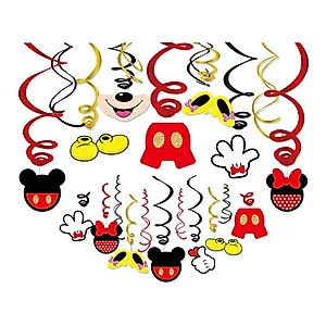 Kristin Paradise 30Ct Mickey Hanging Swirl Decorations, Mouse Party Supplies, Mickie Birthday Theme Decor for Kids Boy Girl Baby Shower, Clubhouse 1st Bday Favors Idea