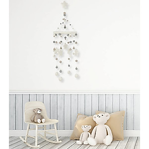 Wool Stars Nursery Mobile for Baby's Room Decoration, Unisex Boy Girl White Grey Taupe