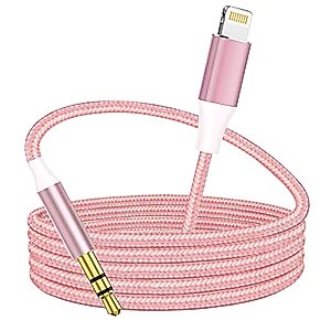 Hatuge Lightning to 3.5mm Aux Cable, Apple MFi Certified Headphone Audio Jack Cord Compatible with iPhone 14 13 12 11 XS XR X SE 8 7 6 5 iPad/iPod to Car Stereo, Speaker (Pink)