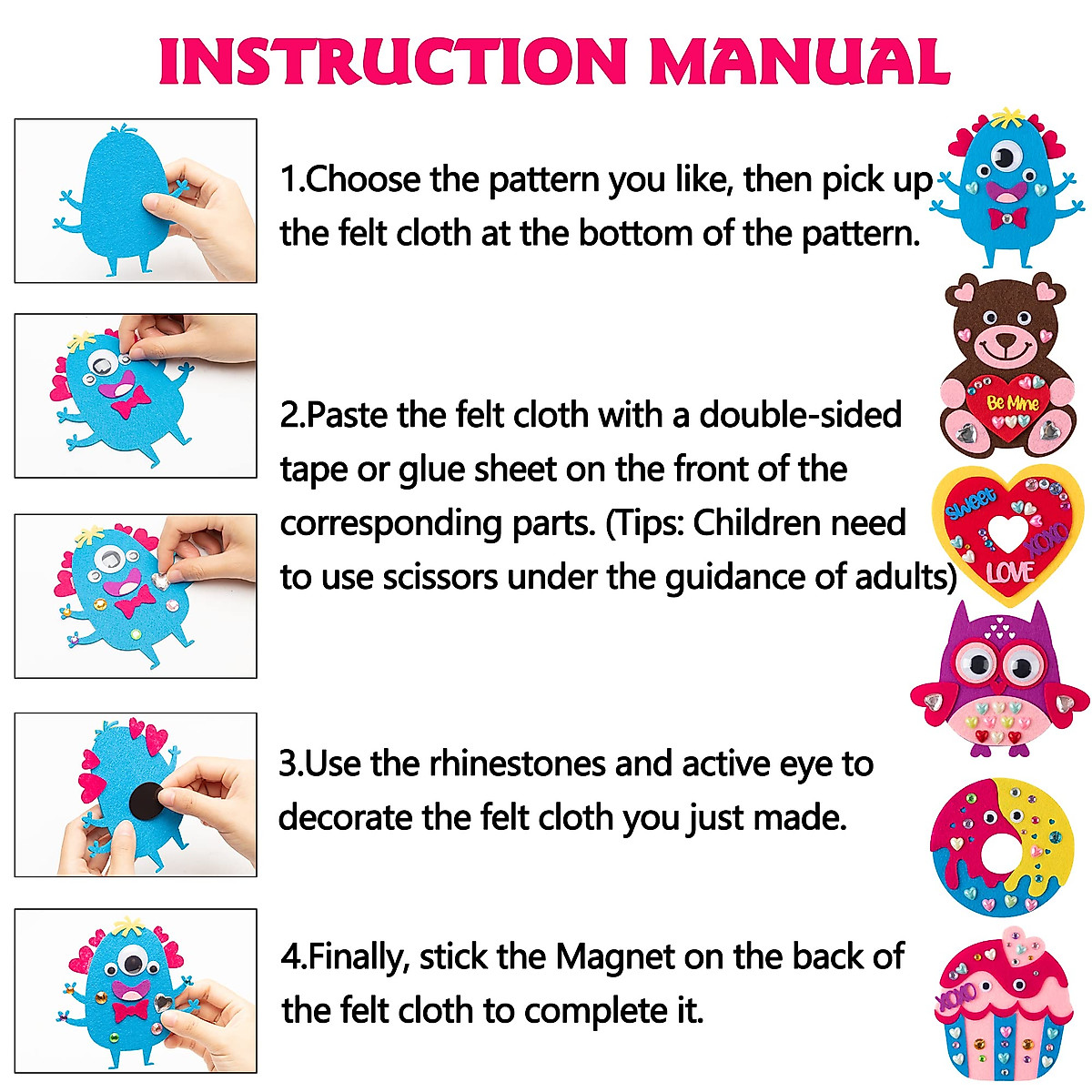 MALLMALL6 12Pcs Valentine’s Day Felt Crafts Kit Make Your Own Valentines Craft Gift DIY Fridge Magnets for Kids Valentine Decoration Supplies DIY Craft for Home Class Game Activities