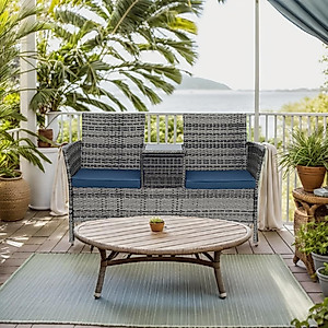 Patio Loveseat Set 2-seat Leisure Furniture with Coffee Table and Soft Cushion, Suitable forLawn Garden,Courtyard, Strong Weather Resistance Outdoor (Grey)