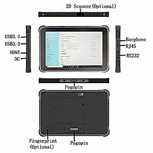 Sincoole Rugged Tablet, CPU Intel Celeron N4500/N5100,10.1 inch Windows 10 Pro Rugged Tablet with 2D Barcode Scanner and Docking Station (CPU-N5100)