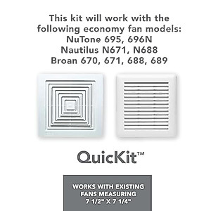 Broan-NuTone QK60S Bathroom Ventilation Grille Upgrade QuickKit, 2.5 Sones, 60 CFM Fan Motor, White