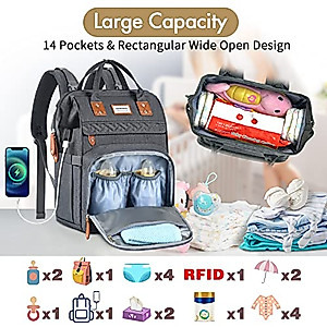 Diaper Bag Backpack, Versatile Large Travel Diaper Bag with Portable Changing Pad and USB Charging Port for Moms Dads, Waterproof Unisex Baby Bag for Boys Girls, Baby Registry Search Shower Gifts