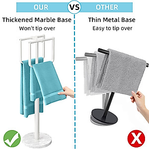 Hand Towel Holder Stand, Countertop Towel Holder Stand 22In High with Marble Base with 2 Hanging Rings for Bathroom Vanity Counter, White